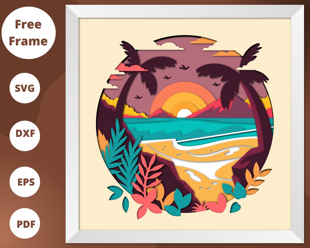 3D Sunset Shadow Box, Nature Landscape SVG, 3d Sunset Shadow Box SVG ...