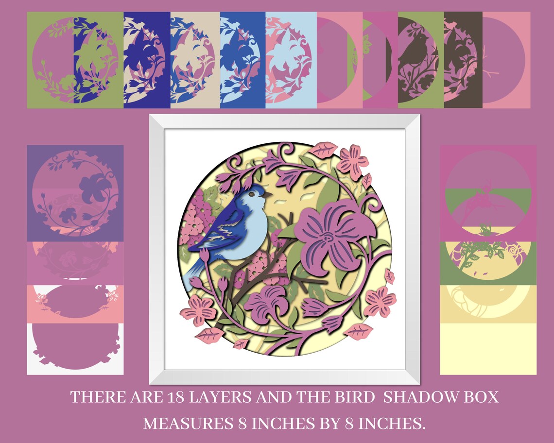 3D Bird Shadow Box SVG, Bird Flowers Svg, Layered Cardstock Svg, for ...
