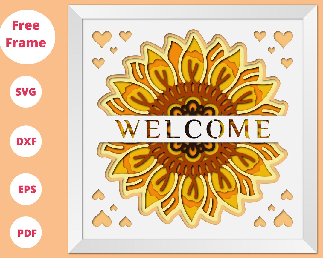 3D Welcome Sunflower Shadow Box, Floral Svg, Sunflower Svg Cricut ...