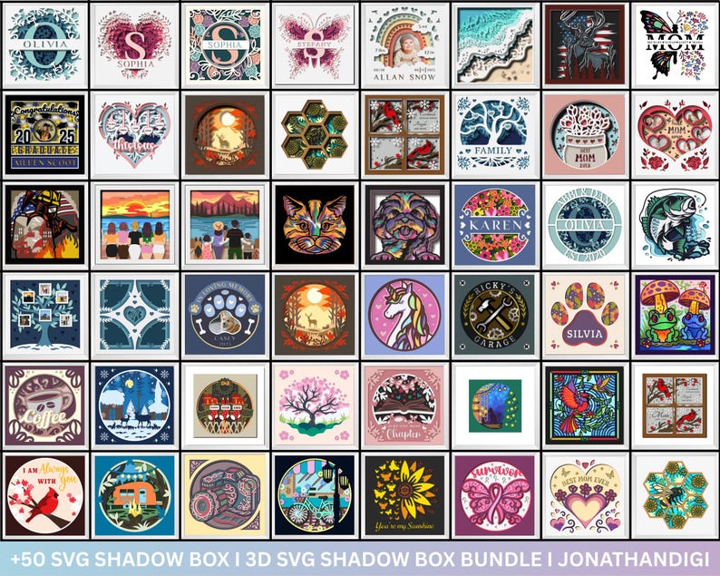 50 3D Shadow Box SVG Bundle | Layered Paper Cut Files for Cricut | DIY ...