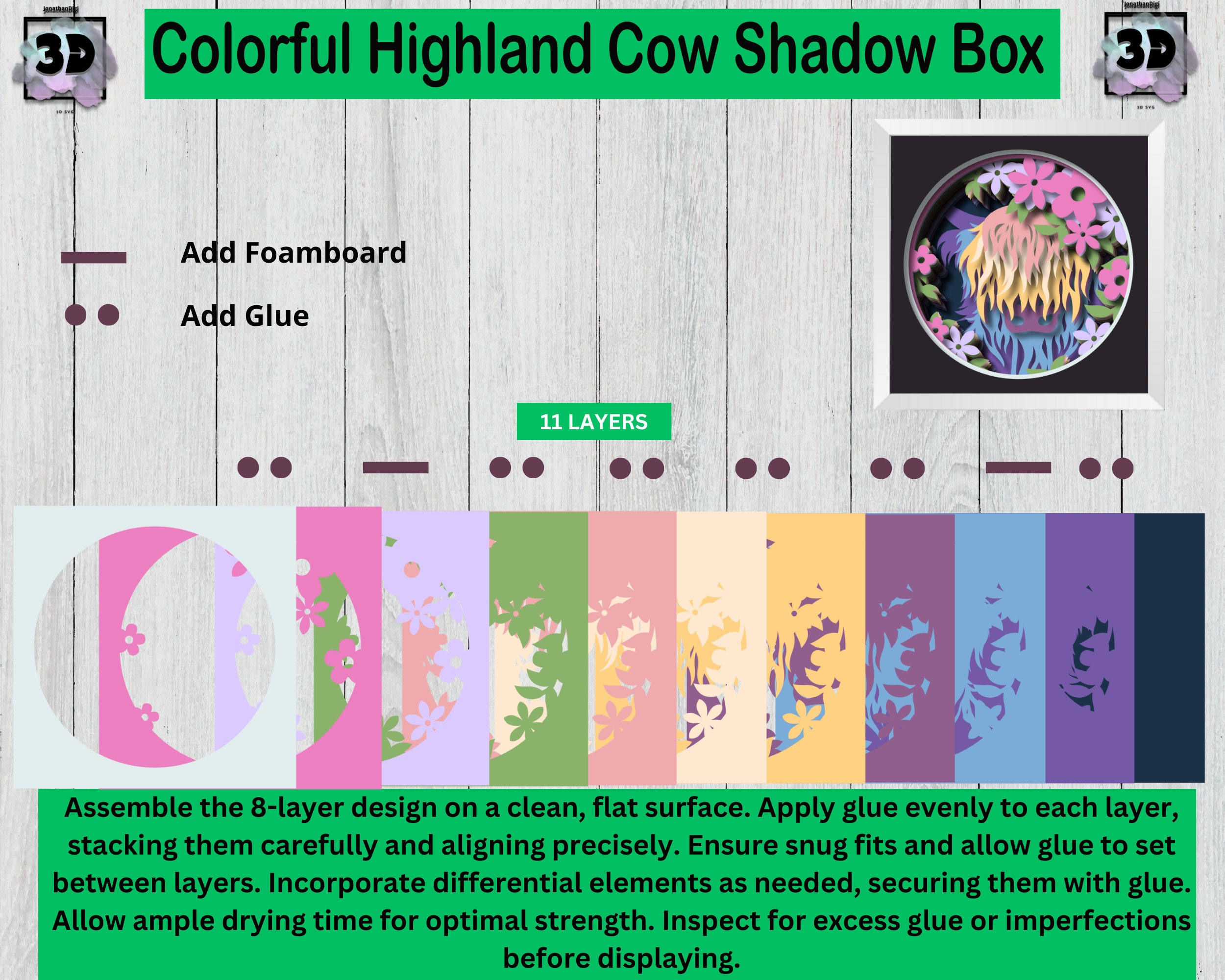 Highland Cow 3D Layered Papercraft & Shadow Box SVG, Create Colorful ...