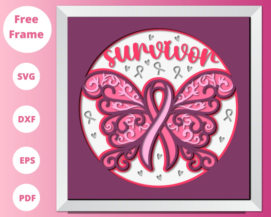 3D Butterfly Cancer Awareness Svg, Pink Ribbon Shadow Box Svg, Layered ...