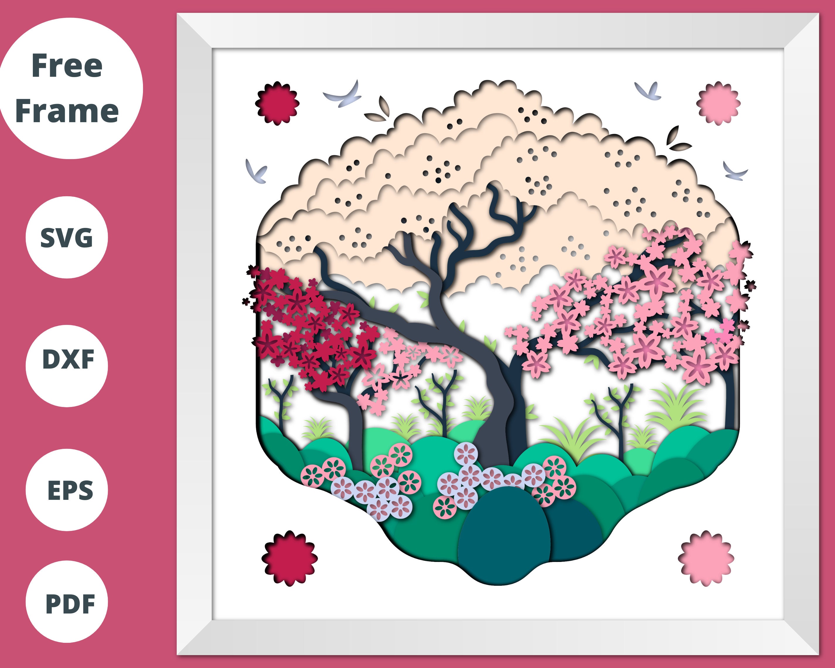 3D SVG Cherry Blossom Shadow Box, Sakura Tree Shadow Box, Japanese ...