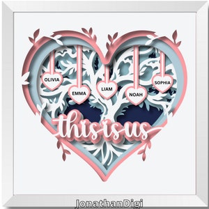 3D Family Custom Heart Shadow Box With Names, Family Tree Shadow Box ...