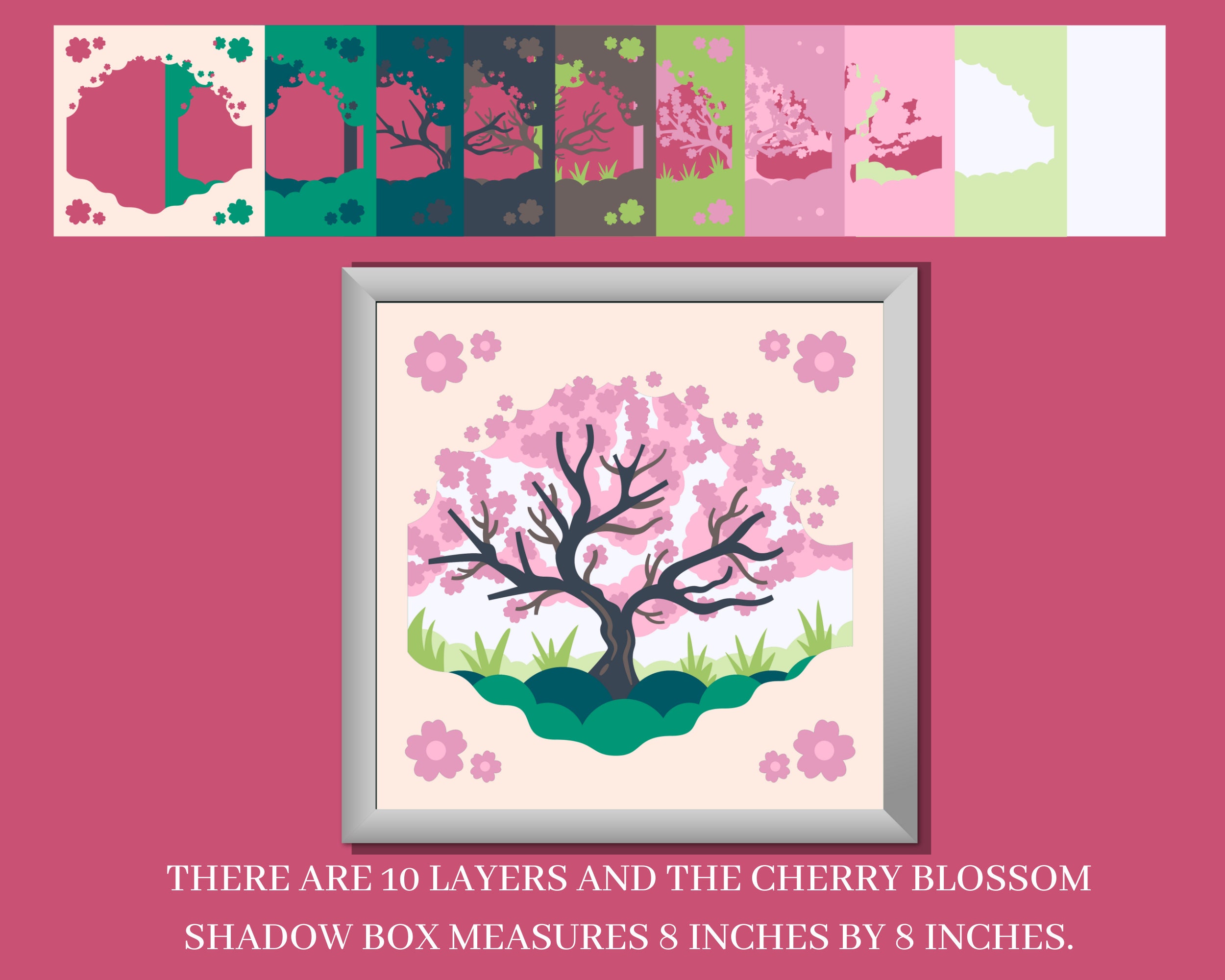 3d Cherry Blossoms Svg, Cherry Tree Shadow Box Svg, Sakura Tree Shadow ...