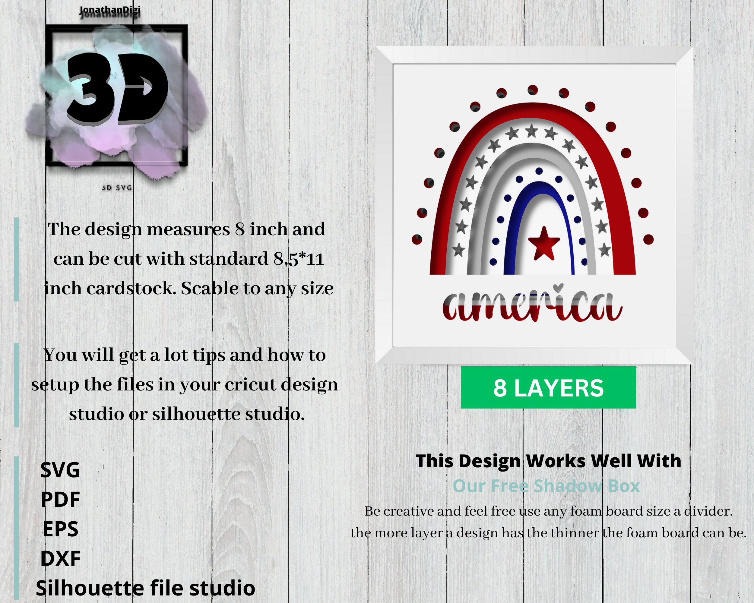 3D America Rainbow Shadow Box, Independence Day, Patriotic Rainbow, 4th ...