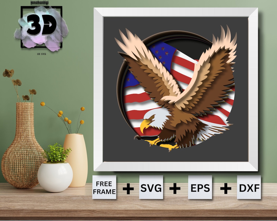American Eagle Shadow Box SVG, 3D Papercut Lightbox Svg File DIY, 3d ...