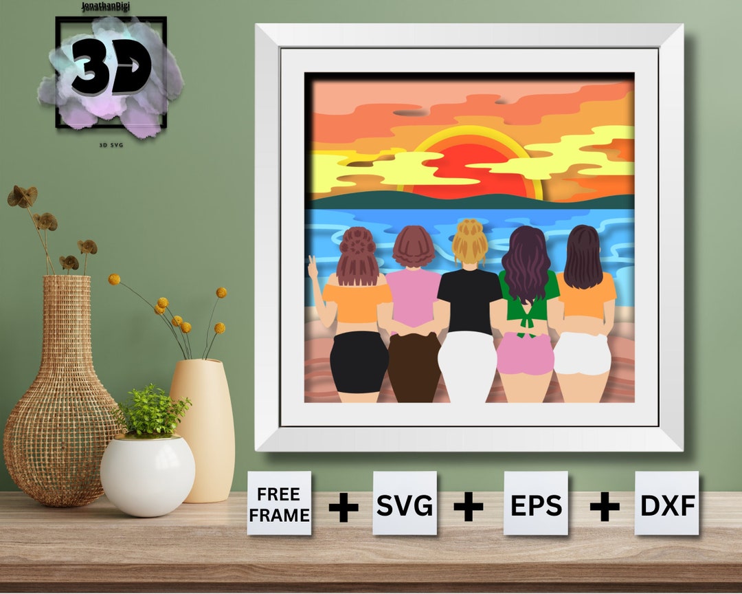 3D Custom Best Friends Portrait Shadow Box Besties SVG, Fashion Girls ...
