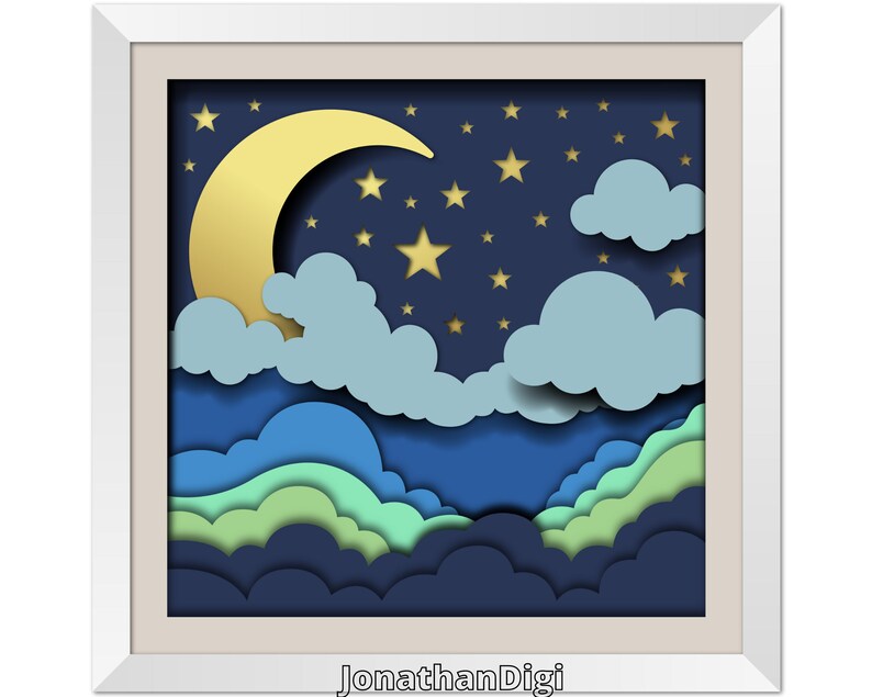 3d Cloudy Sky Shadow Box 3D Mandala Moon Shadow Box Moon - Etsy