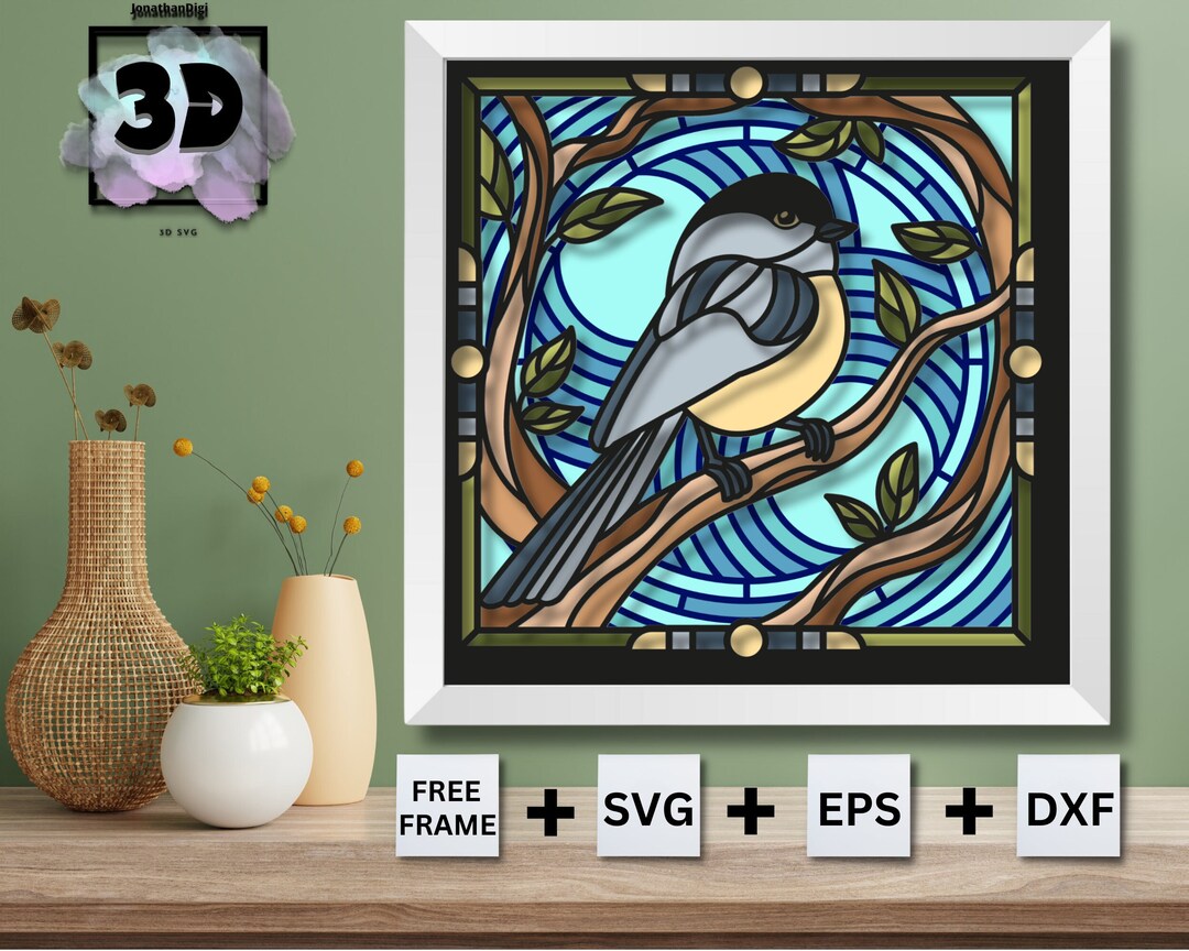 Stained Glass Chickadee Shadow Box SVG Chickadee SVG, 3d Bird Svg, 3d ...