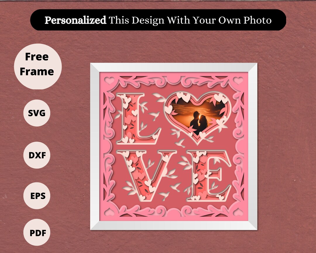 3D Customizable Heart Love Shadow Box, Custom Photo, Valentines Day ...