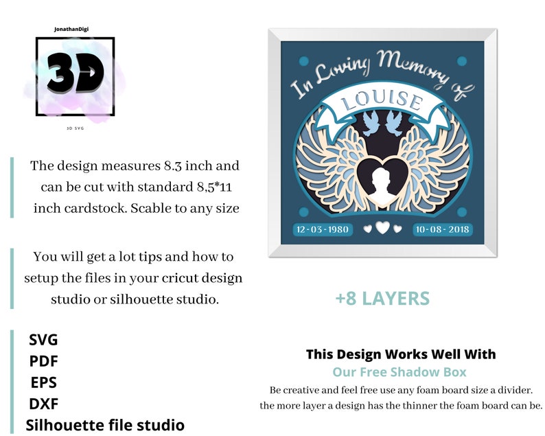 3D ANGEL MEMORIAL Shadow Box Svg Customizable Memorial Shadow - Etsy UK