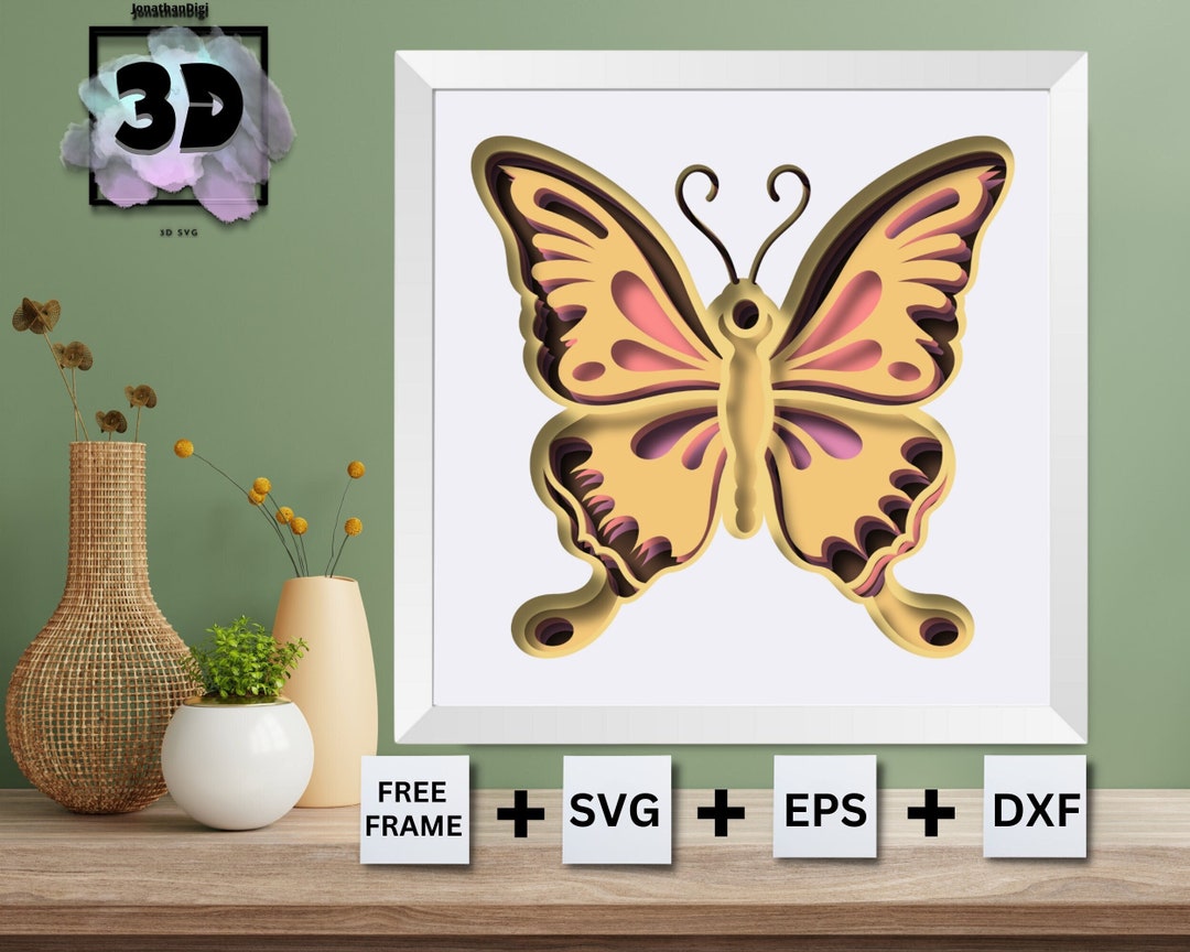 3D Butterfly Shadowbox SVG, 6 Layers, for Cricut, for Silhouette ...