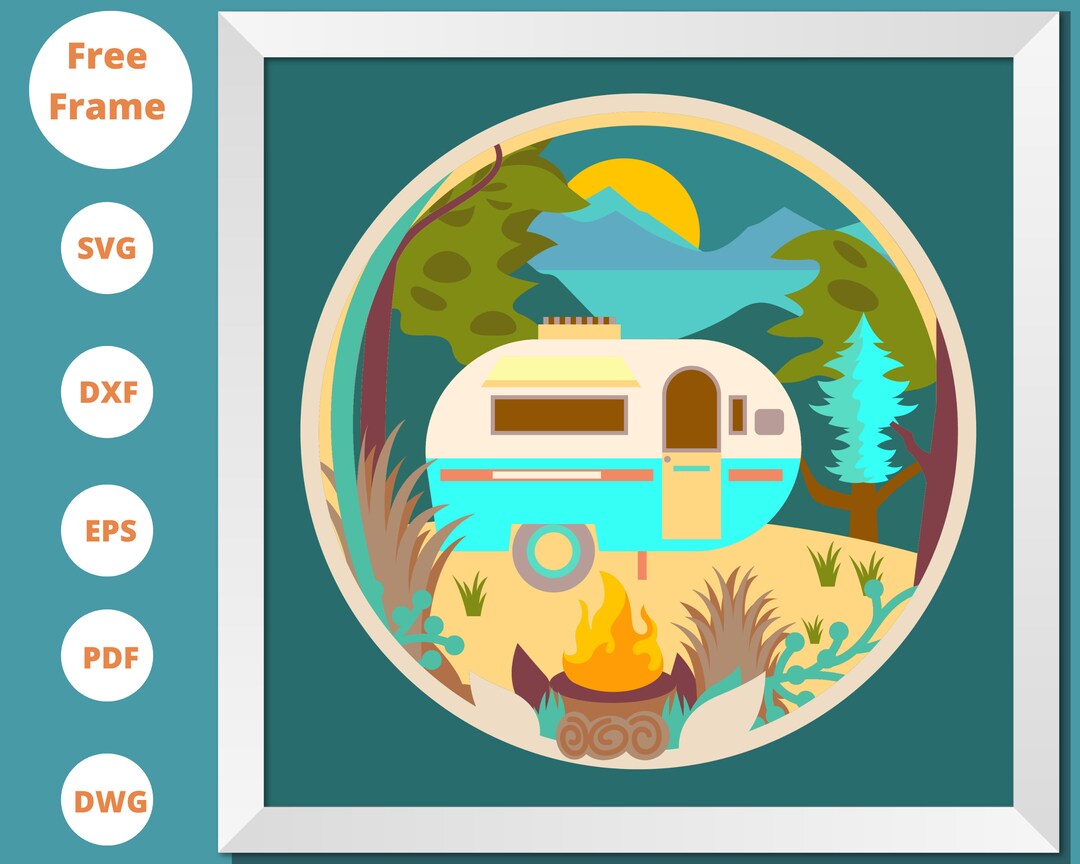 3D SUNSET CAMPER Shadow Box SVG - Camper Shadow Box Svg - Cricut Files ...