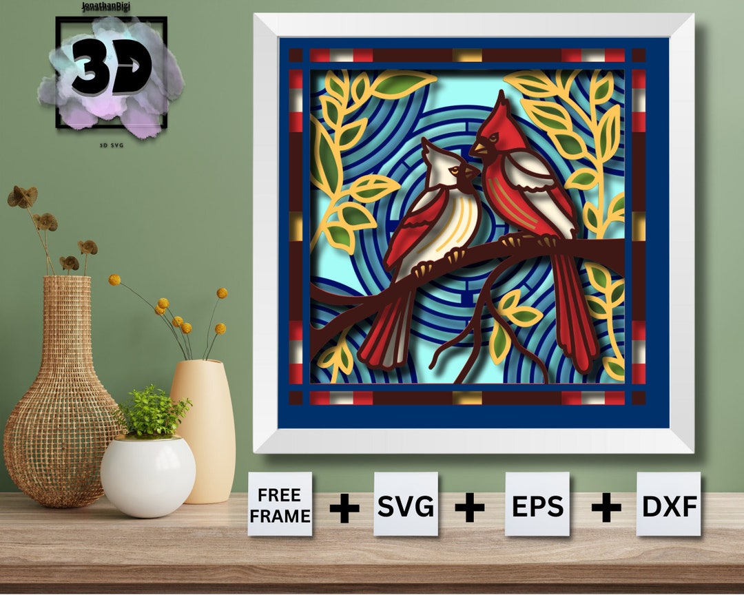 Stained Glass Cardinal Shadow Box SVG, 3D Bird Stained Glass Suncatcher ...