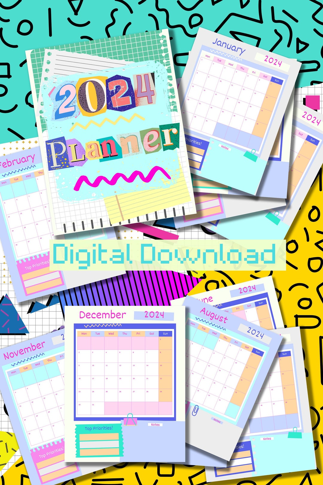 80s Retro Vibe Monthly Planner Digital Download - Etsy