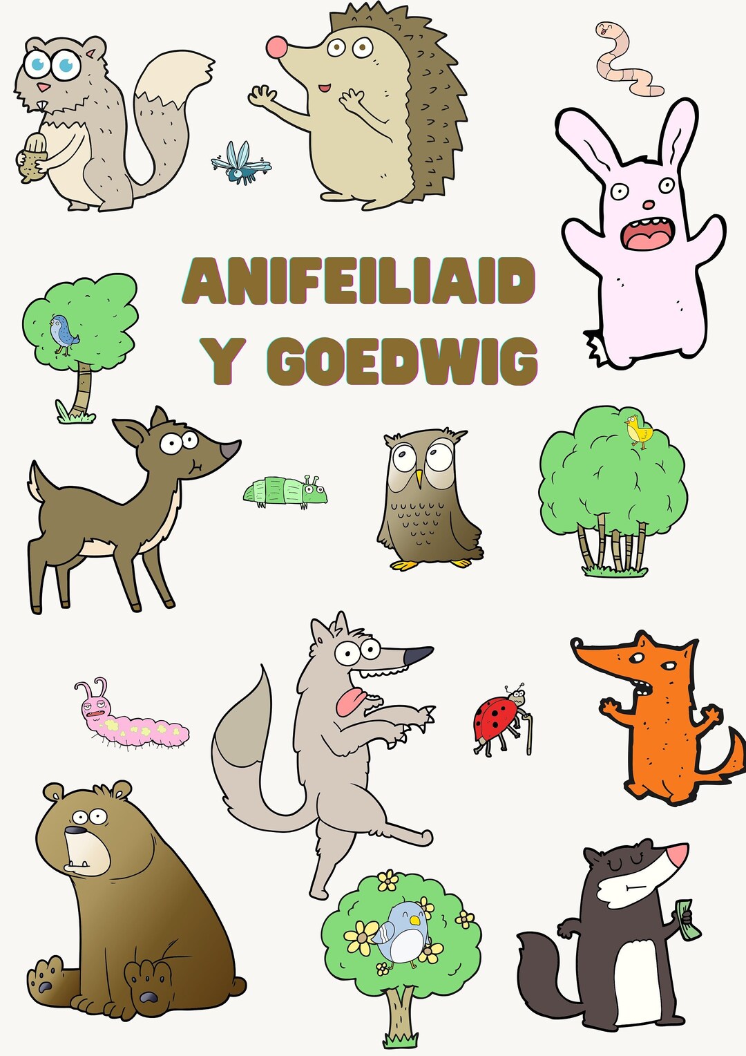 Printable Wall Art, Welsh Woodland Animal Print, Print Cymraeg ...