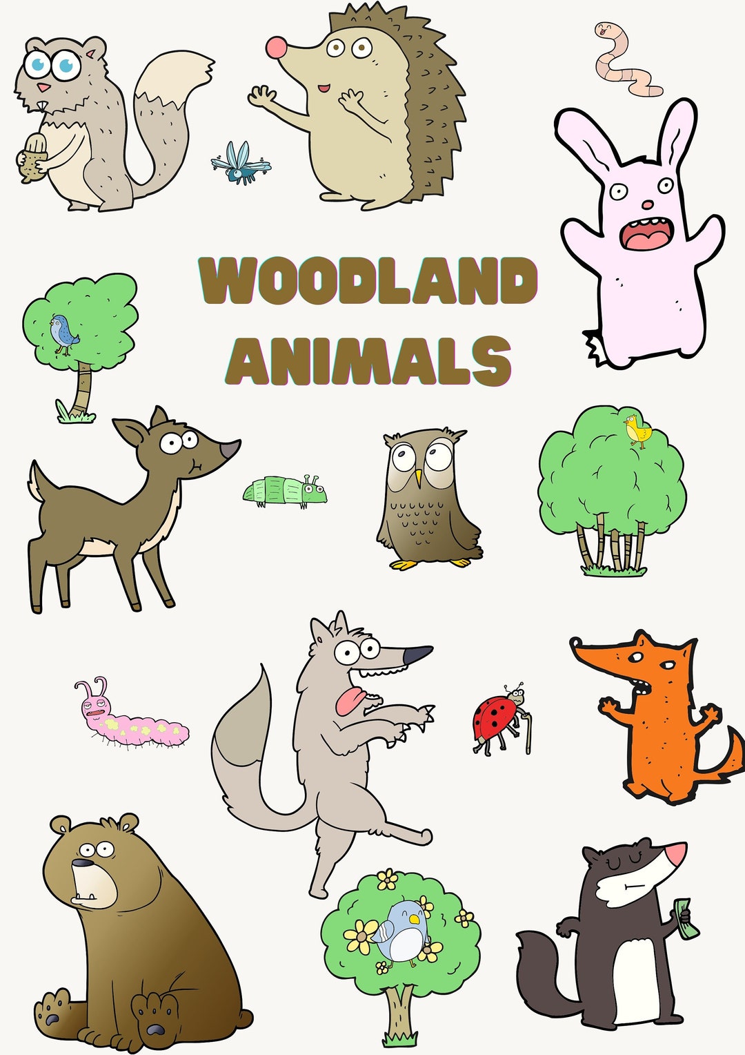 Printable Wall Art, Woodland Animal Print, Cartoon, Humour, Funky ...