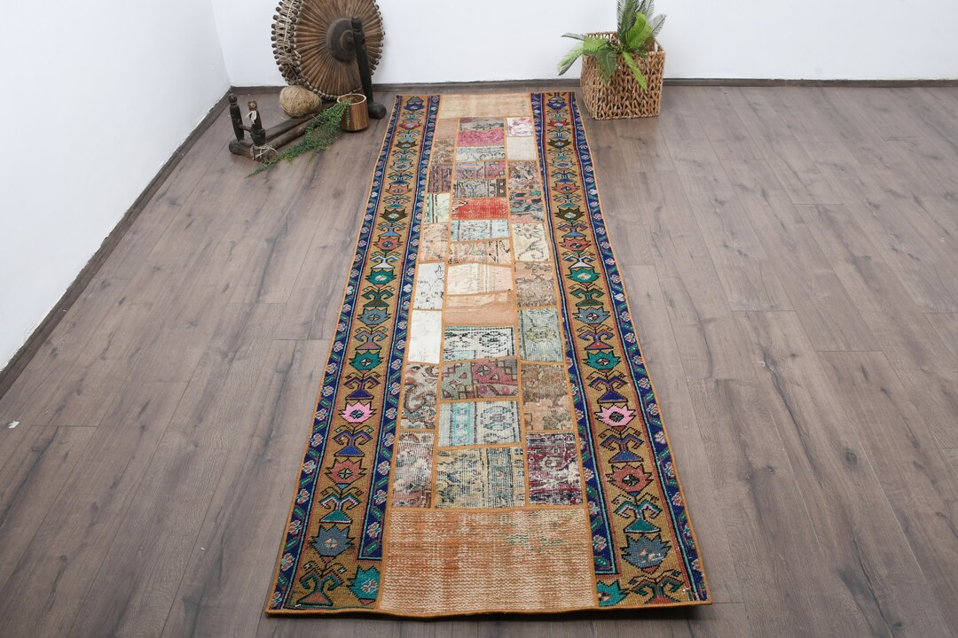 Vintage Rug Turkish Runner Rugs Antique for Corridor 2.9x8.9 Ft Rainbow ...