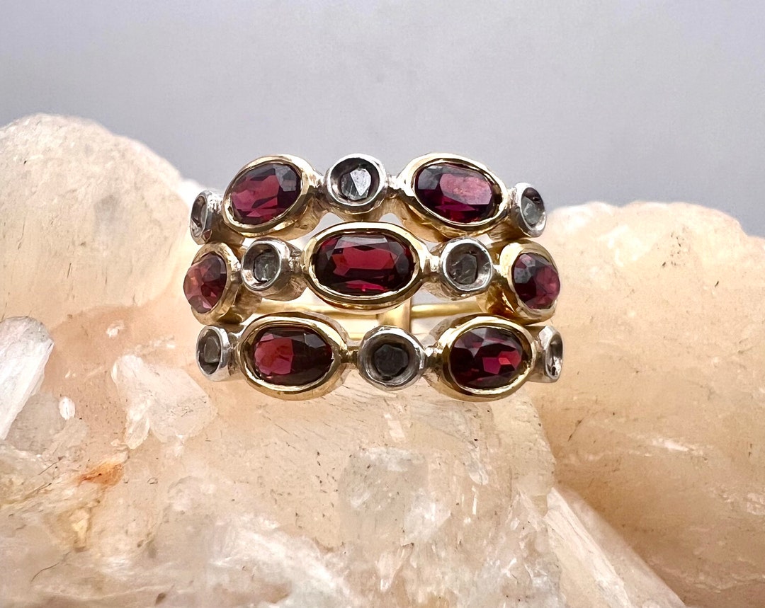 Antique Portugal Fine Jewellery 3in1 Garnet Diamond Ring in 19k.gold ...