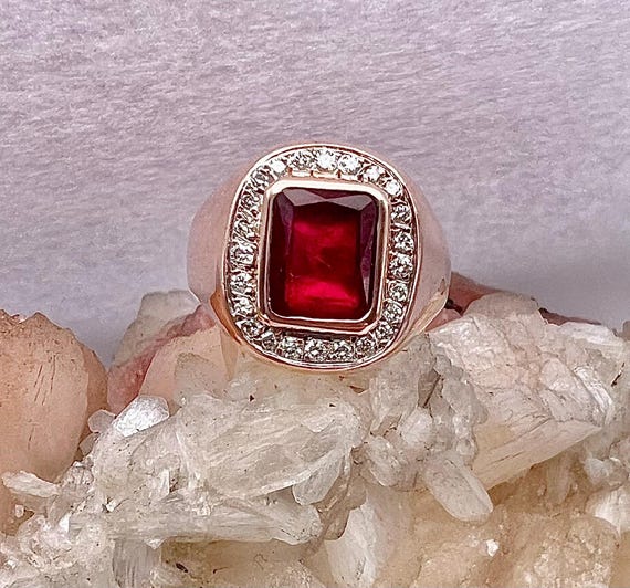 Perfect ruby & diamond ring 585 rose gold 14K. Handma… - Gem