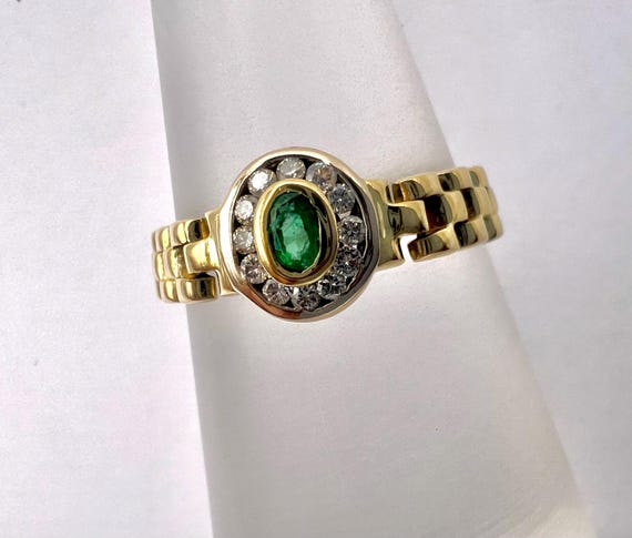 Chain Ring Vintage Emerald & Diamond 585.Gold 14K. Ha… - Gem