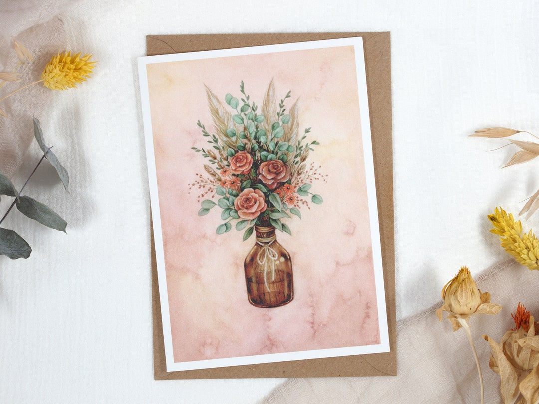 Bouquet Card – Watercolor Birthday Card – Boho Wedding Card ...