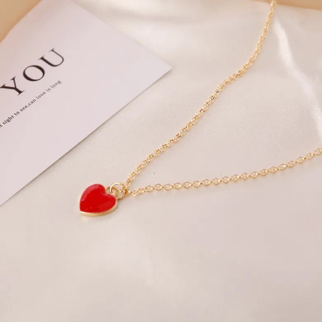 Gold Red Heart Chain Necklace, Gold Chain Necklace, Gold Chain ...