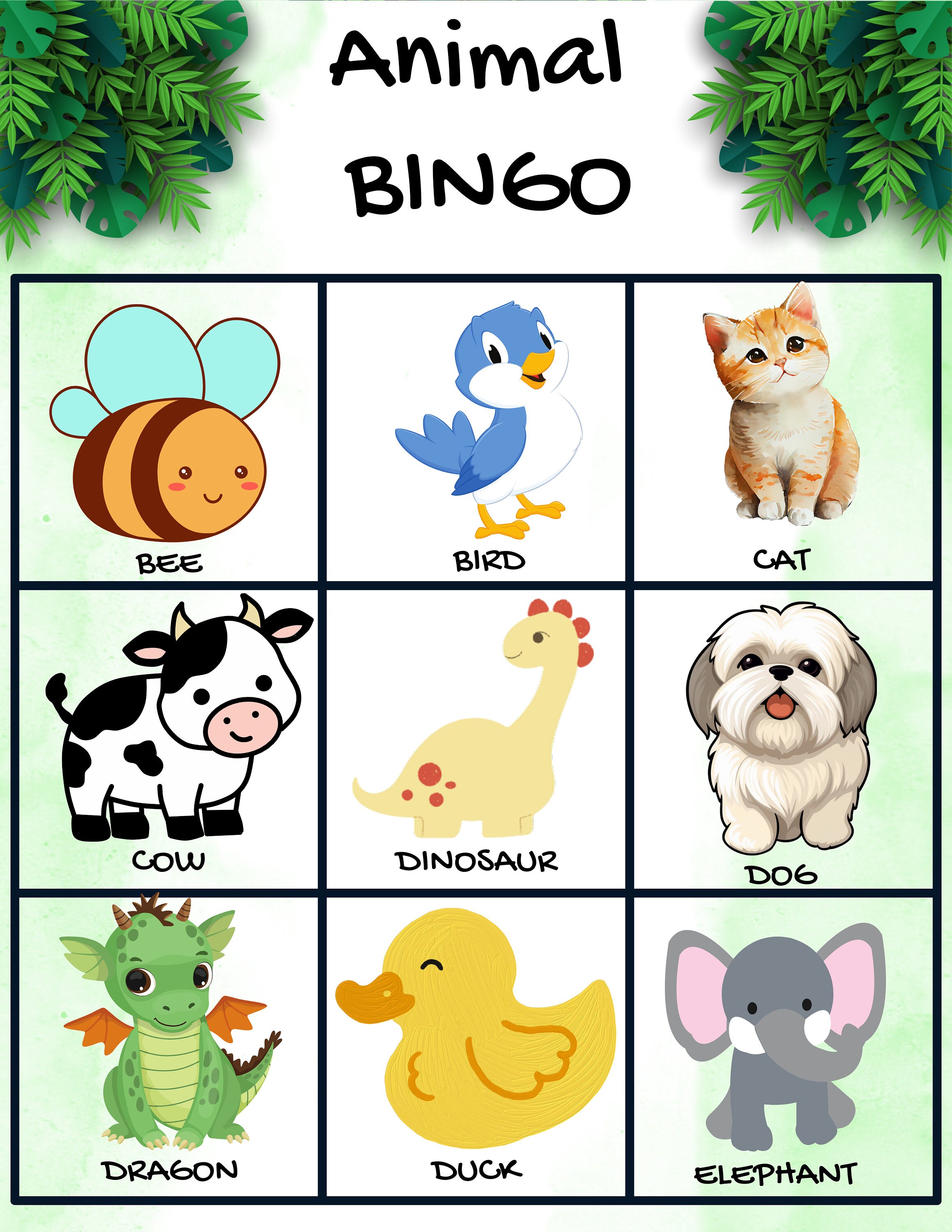 Adorable Animal Bingo Cards for School-age Children - Perfect for ...