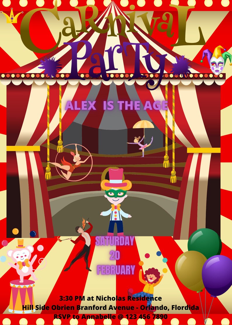 Editable Circus Birthday, Invitation Party Animals, Circus Invitation ...