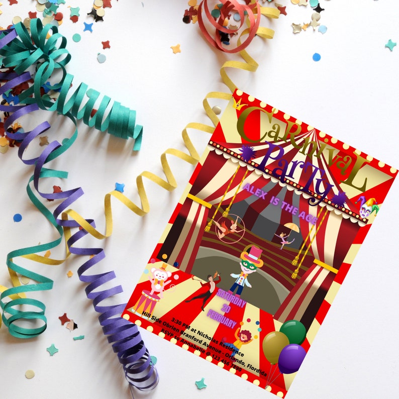 Editable Circus Birthday, Invitation Party Animals, Circus Invitation ...