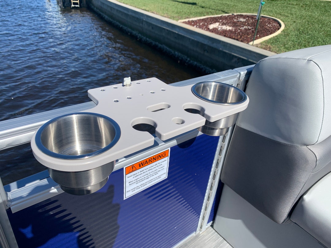 Pontoon Rail Double Cup and Wine Glass Holder 1-1/8 or 1-1/4 up to 2.00 ...