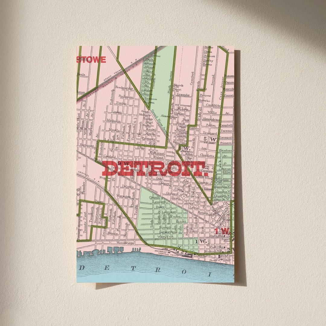 Vintage Detroit Map DOWNLOADABLE Antique Historic Art Americana Decor ...