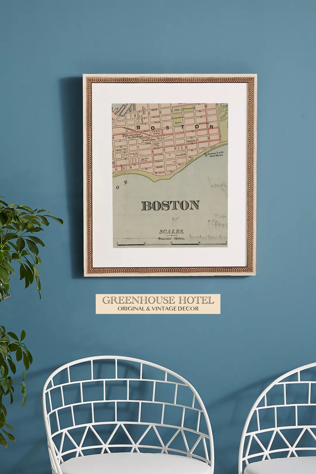 Vintage Map of Boston Print Historical Boston Map, Retro Wall Art ...