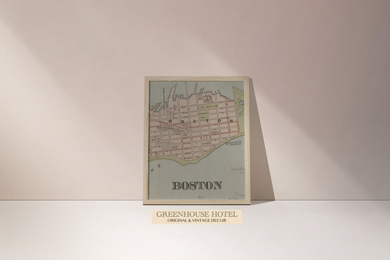 Vintage Boston Map Art Printable Poster Print Antique 1900s Map Drawing ...