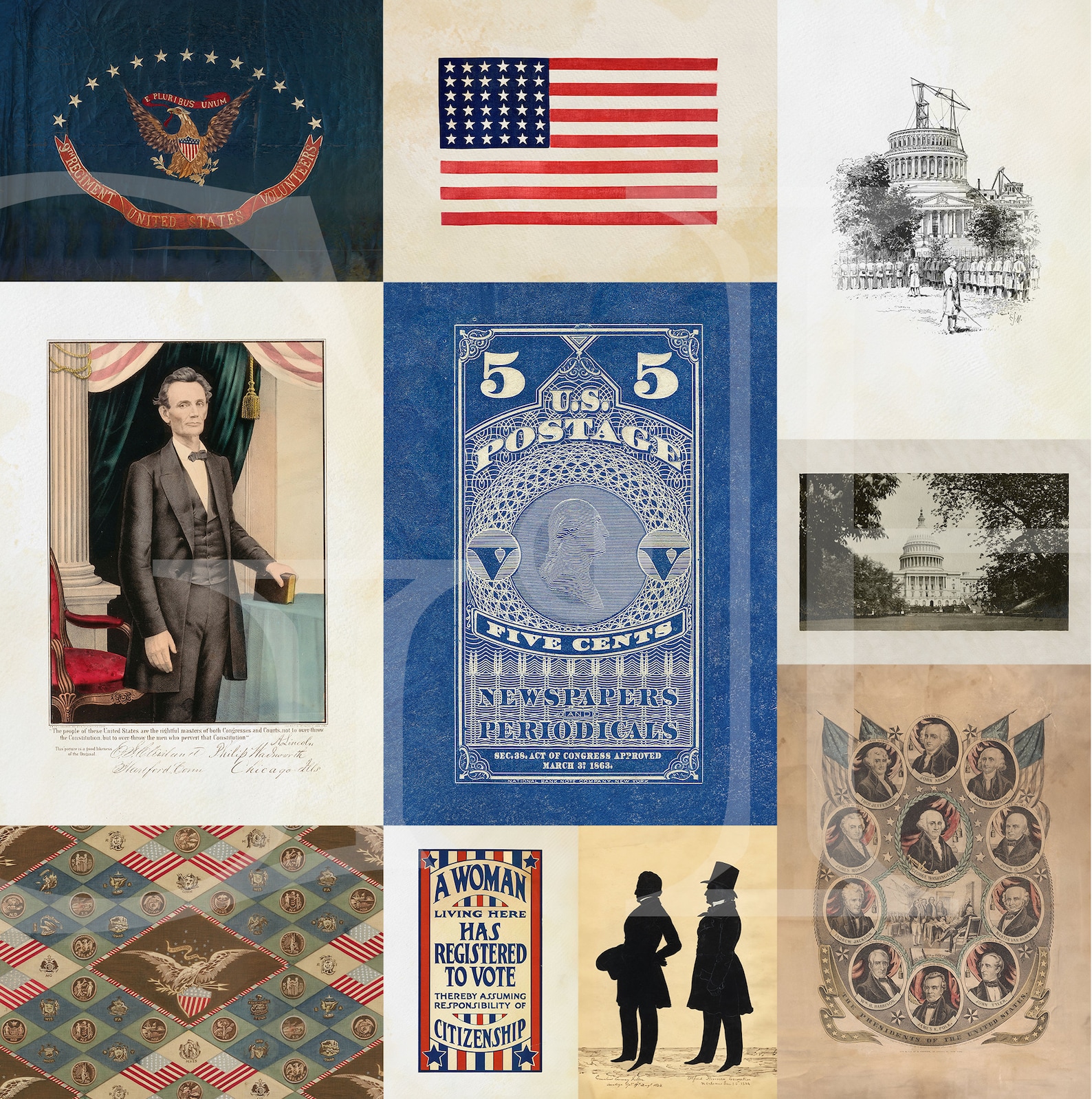 Vintage Americana Art Prints: US History Gallery Wall Set (digital ...