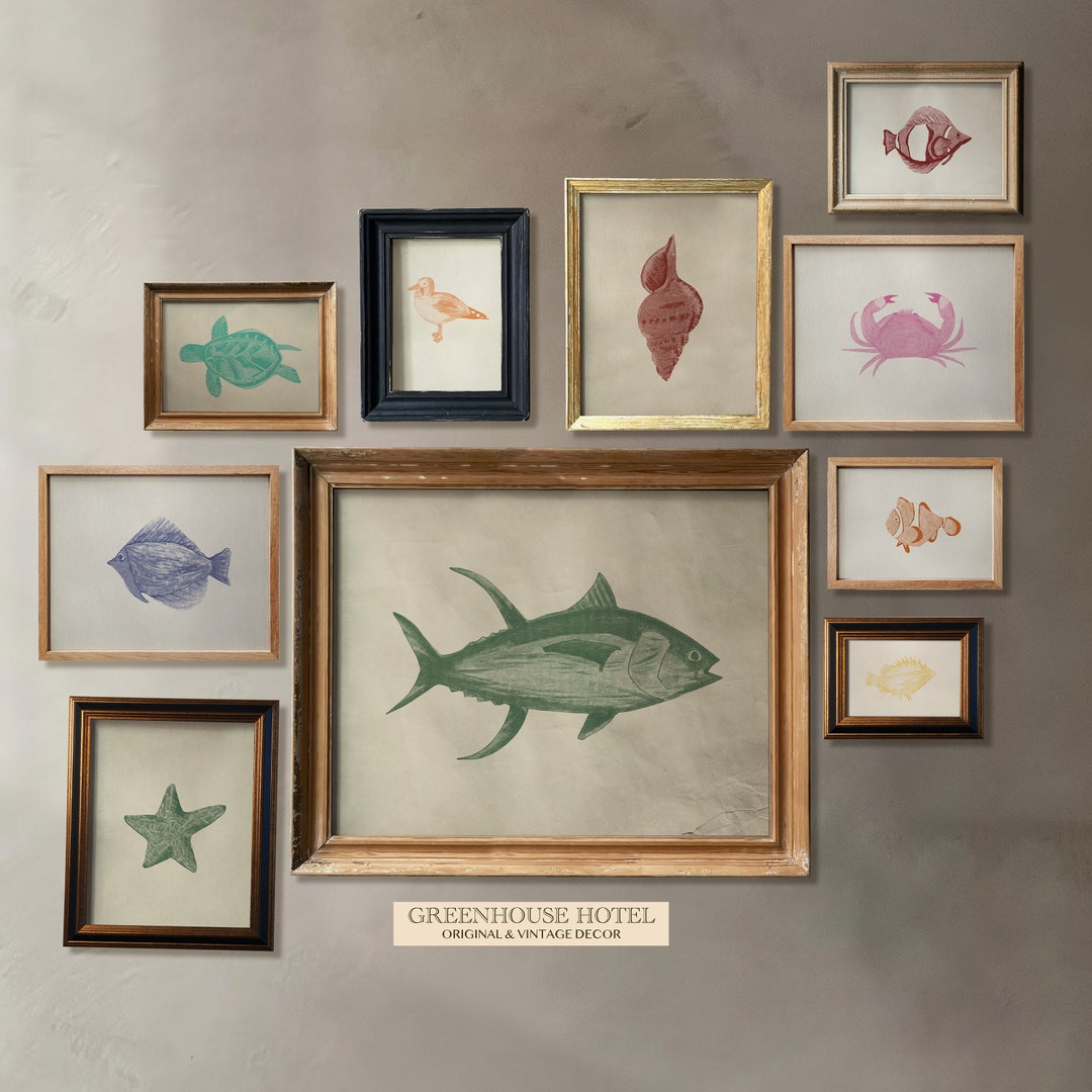 Nautical Gallery Wall Colorful Fish Art Set of 10 Downloadable Original ...