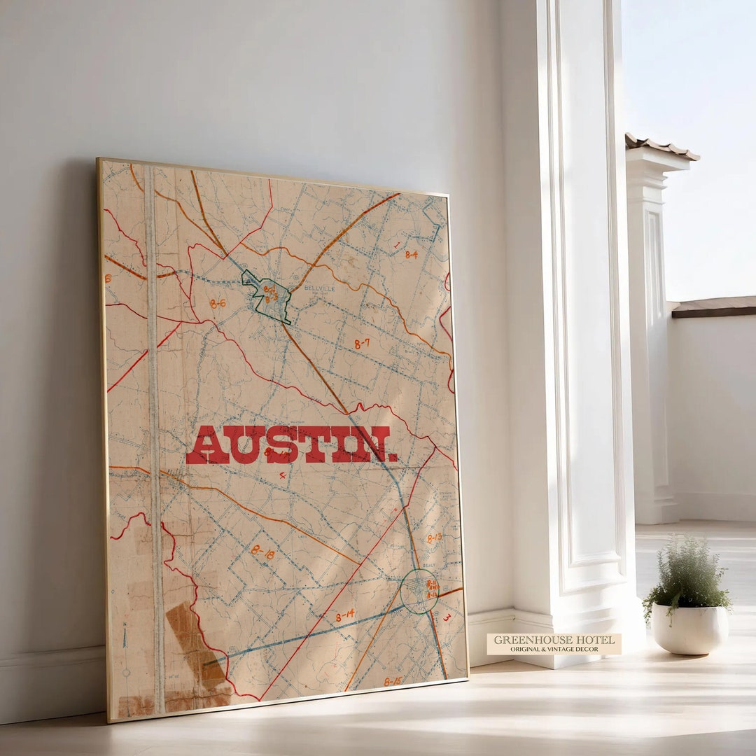 Vintage Austin Map Print DOWNLOAD Antique Decor Austin Texas Wall Art ...