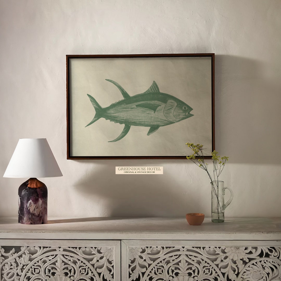 Green Fish Print: Beach House Coastal Wall Art (downloadable) - Etsy