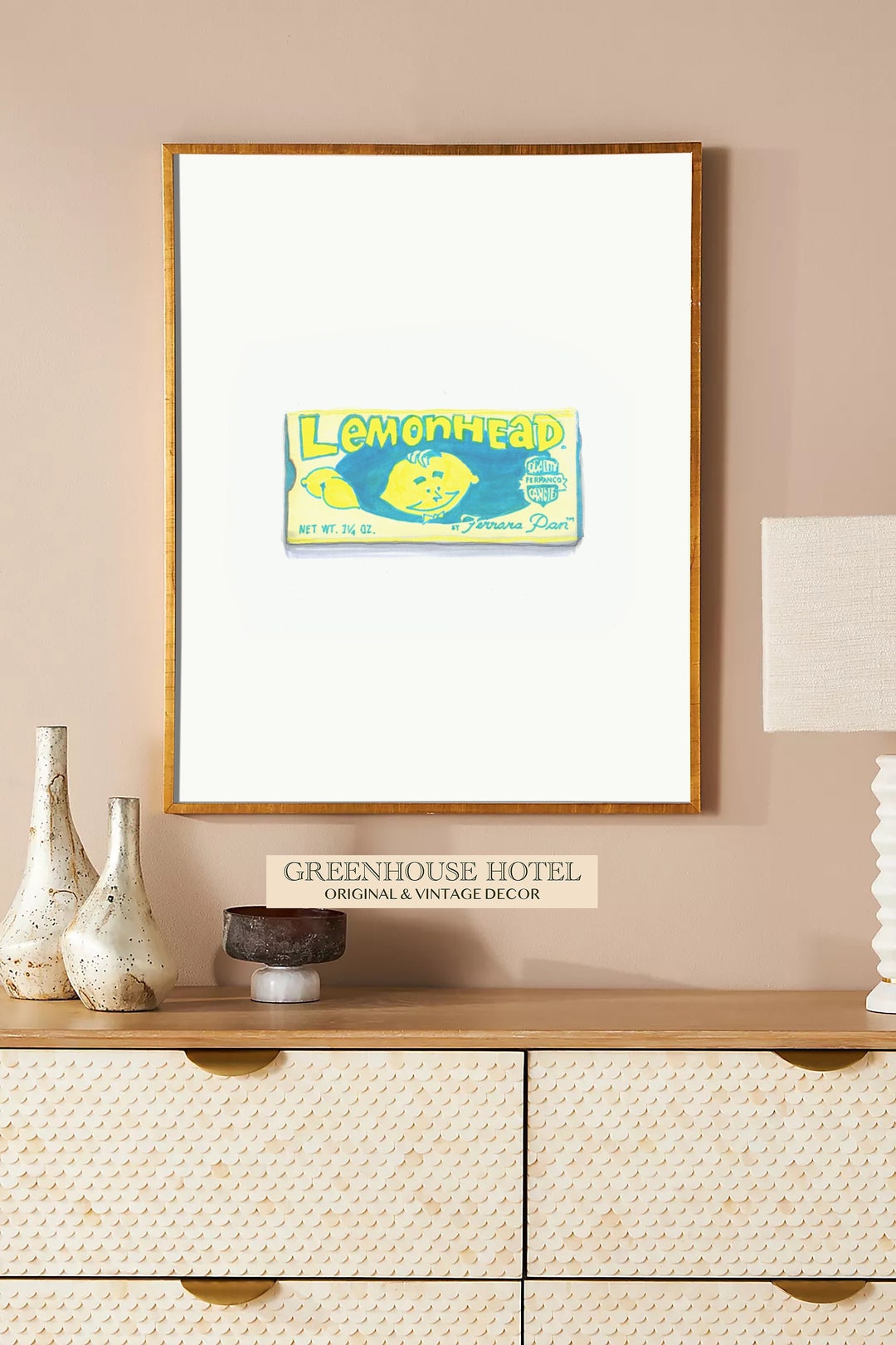 Vintage Lemonhead Candy Art Print Handpainted, Retro 70s/80s Style, Minimalist Colorful Wall ...