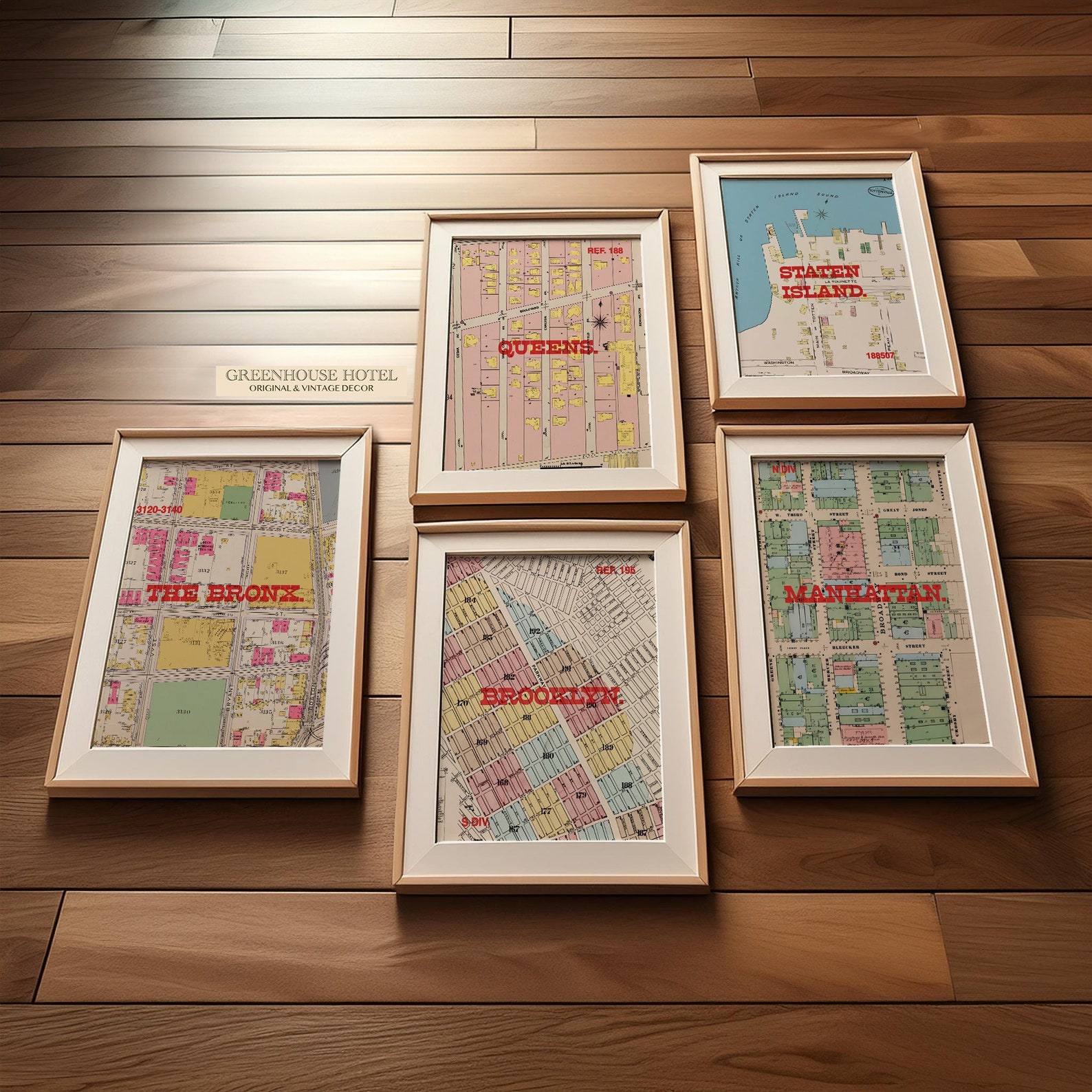 Vintage NYC Map Art Set: 5 Boroughs Antique Prints (digital Download ...