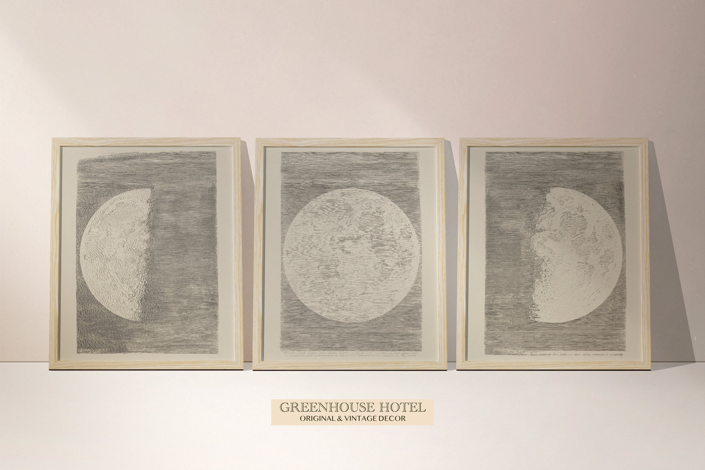 Moon Sketch SET of 3 Vintage Lunar Cycle Prints Moon Phases PRINTABLE ...
