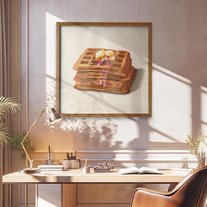 Waffles With Maple Syrup Painting | Original Fine Art Print Breakfast ...