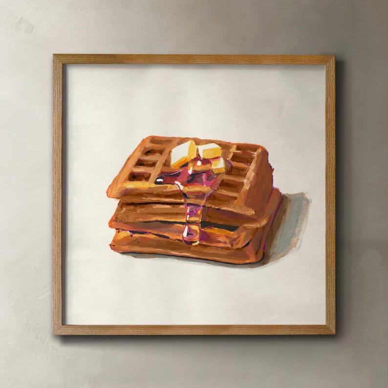 Waffles With Maple Syrup Painting | Original Fine Art Print Breakfast ...
