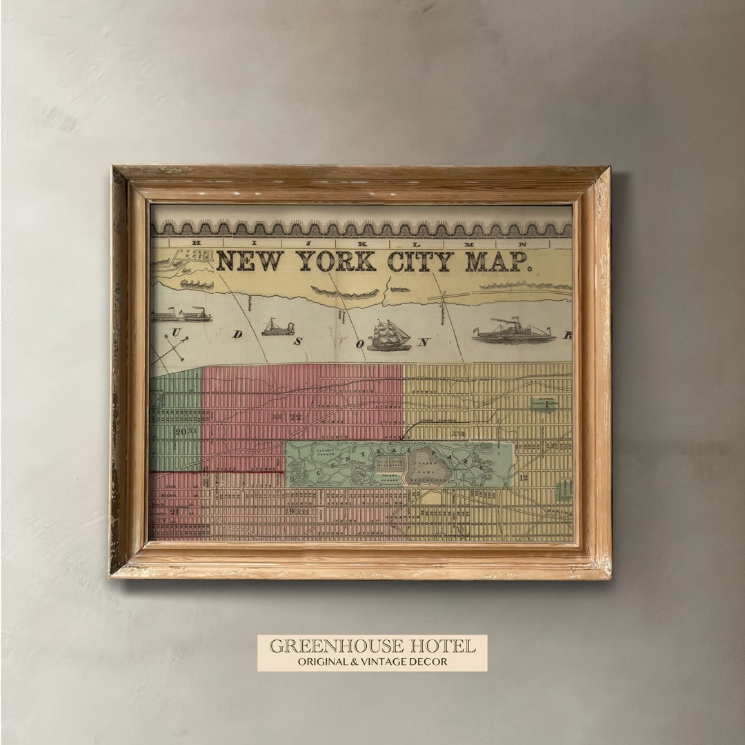 Vintage Map of New York City Print Historical NYC Map, Retro Wall Art ...