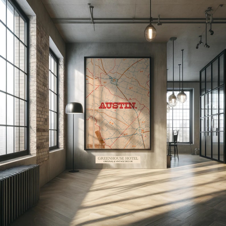 Vintage Austin Map Print DOWNLOAD Antique Decor Austin Texas Wall Art ...