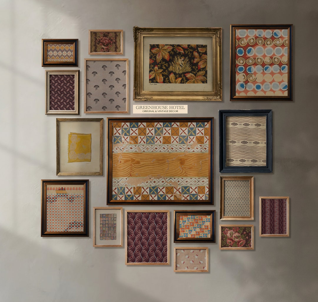 Textile Wall Art DOWNLOADABLE Vintage Fabric Pattern Print Set of 17 ...