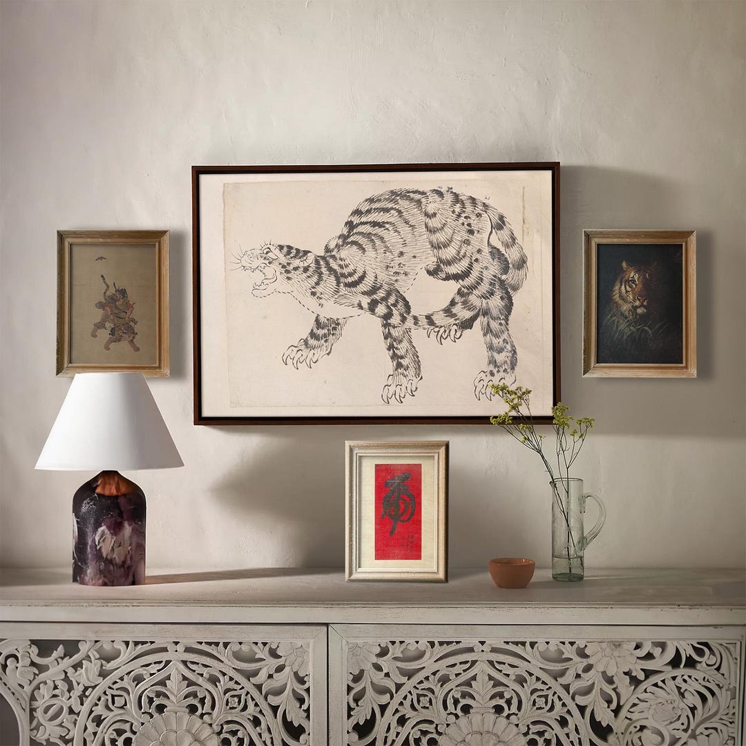 Tiger Gallery Wall Art - Vintage Tiger Prints Set of 4, Antique Art ...