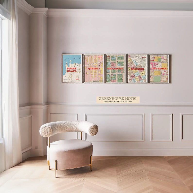 Vintage NYC Map Art Set: 5 Boroughs Antique Prints (digital Download ...