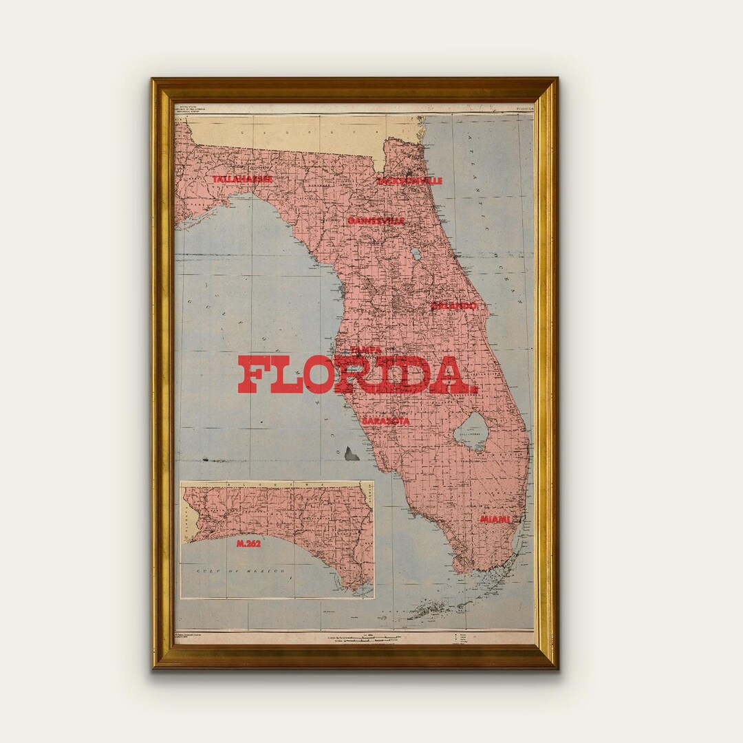 Vintage Florida State Map Print: 1940s Antique Decor - Etsy